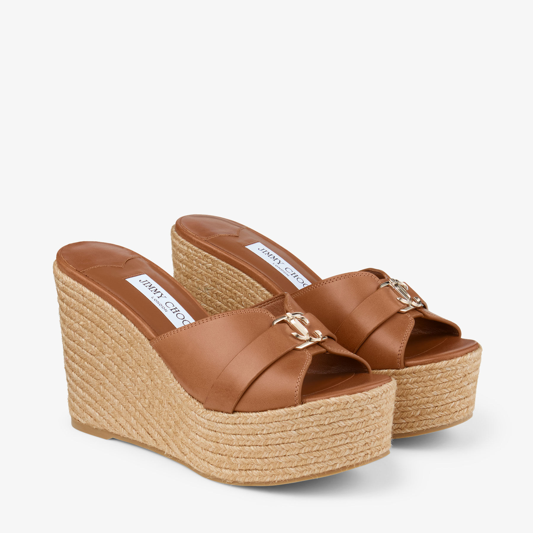 Leda Wedge 100 |Tan Nappa Leather Mule Wedge | JIMMY CHOO
