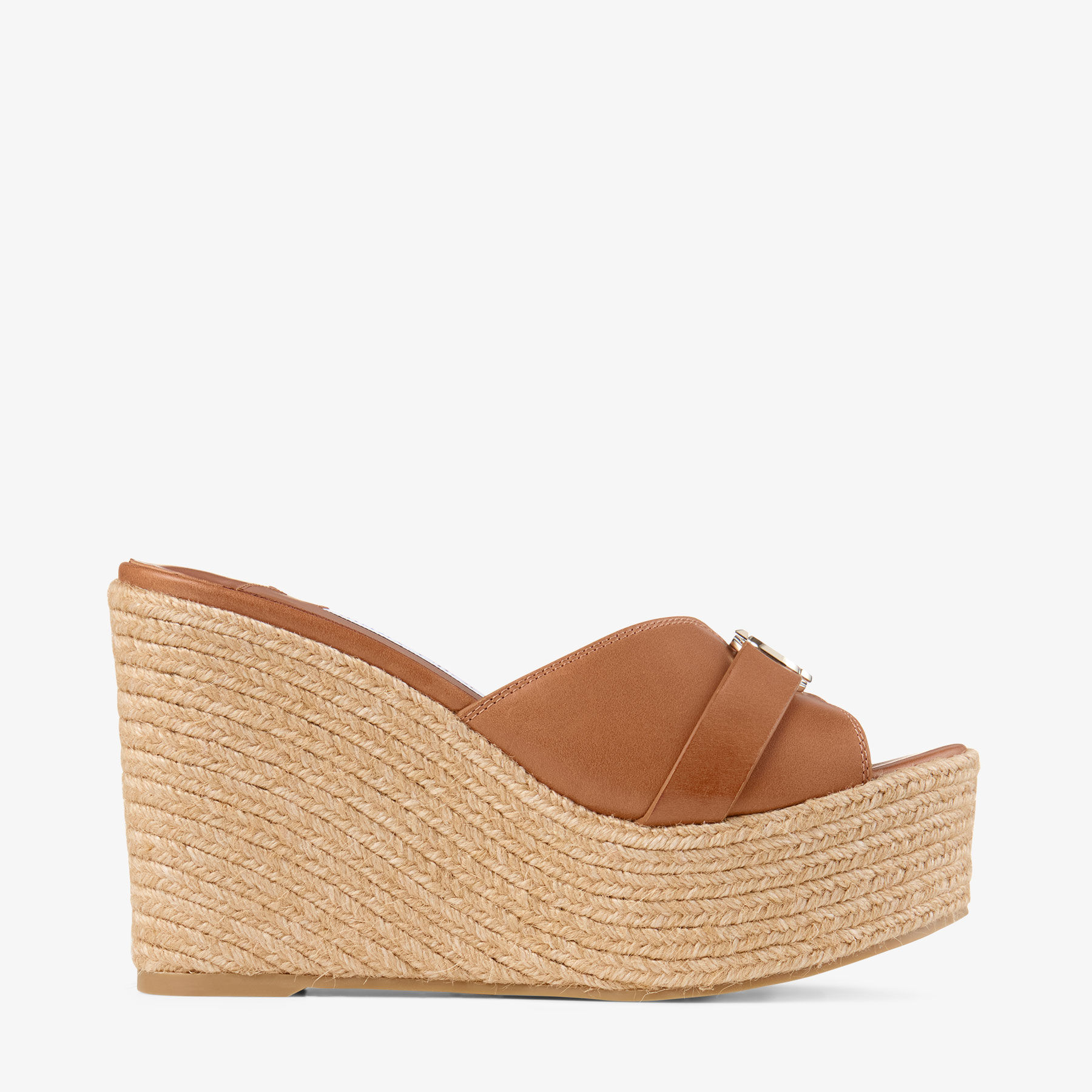Leda Wedge 100 |Tan Nappa Leather Mule Wedge | JIMMY CHOO