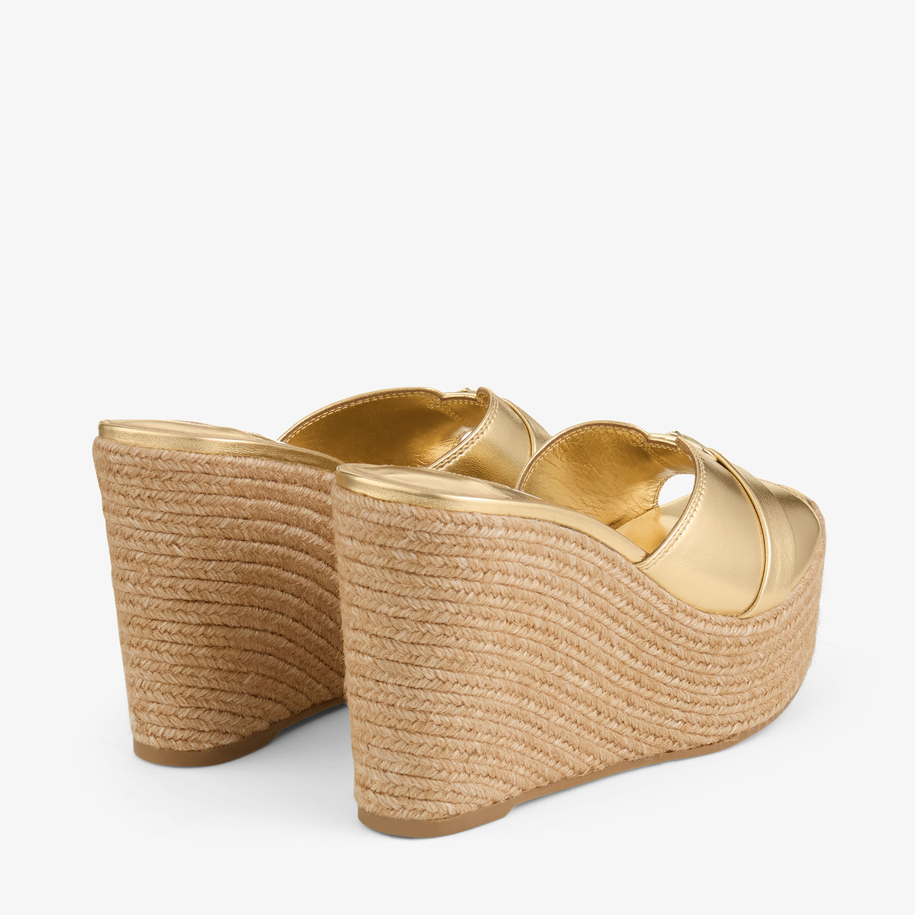 Leda Wedge 100 |Gold Metallic Nappa Leather Mule Wedge | JIMMY CHOO