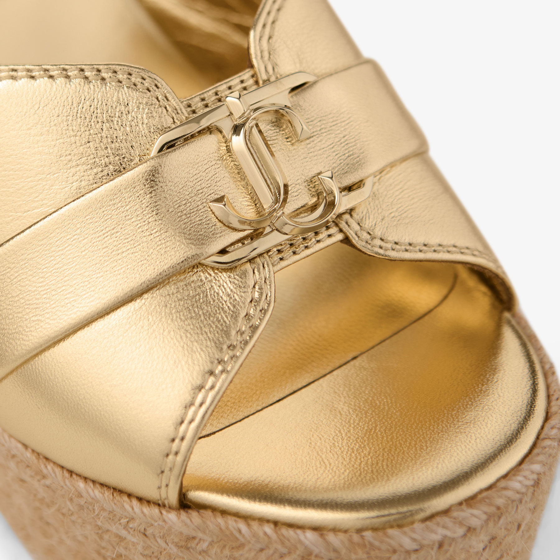 Leda Wedge 100 |Gold Metallic Nappa Leather Mule Wedge | JIMMY CHOO