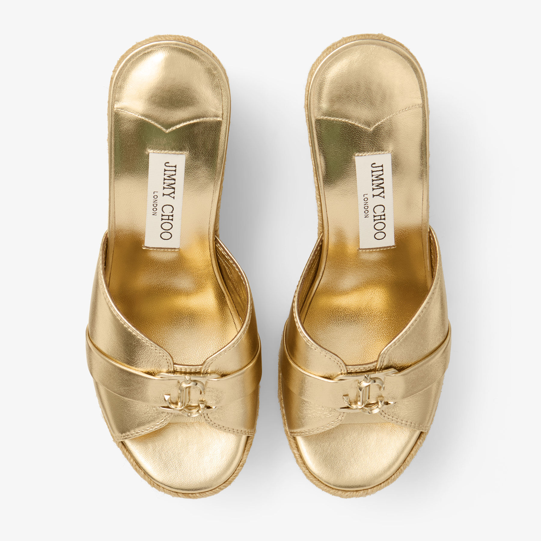 Leda Wedge 100 |Gold Metallic Nappa Leather Mule Wedge | JIMMY CHOO