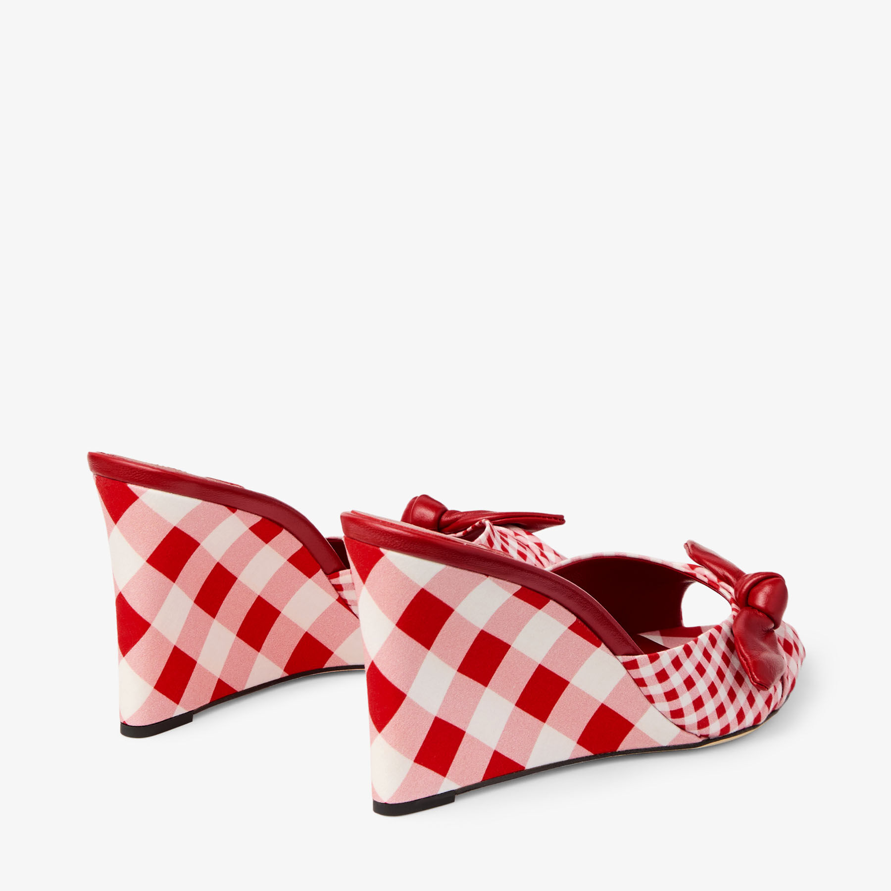 Livi Wedge 85 | Ruby Red Mix Mixed Gingham Cotton Mule Wedges with ...
