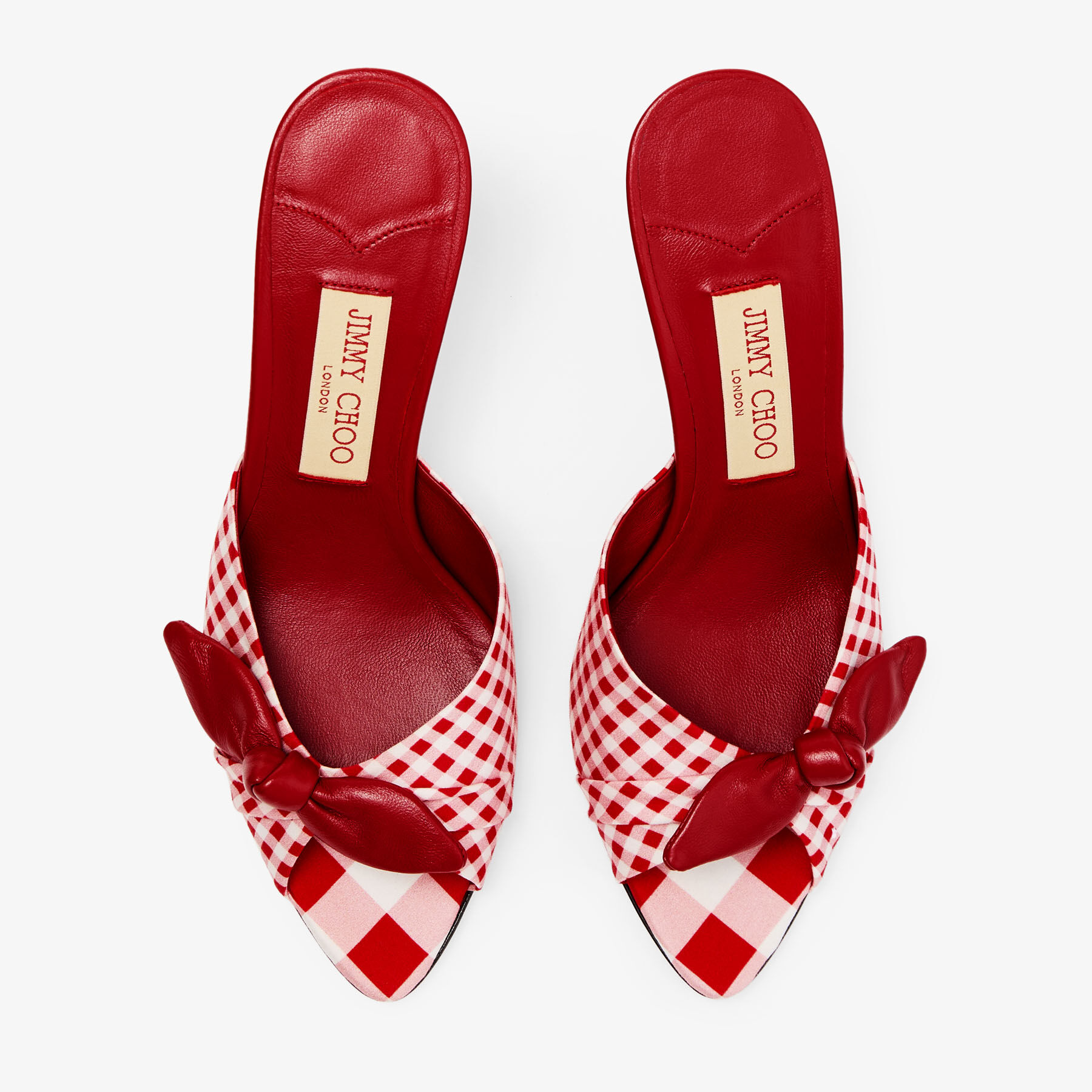 Livi Wedge 85 | Ruby Red Mix Mixed Gingham Cotton Mule Wedges with ...