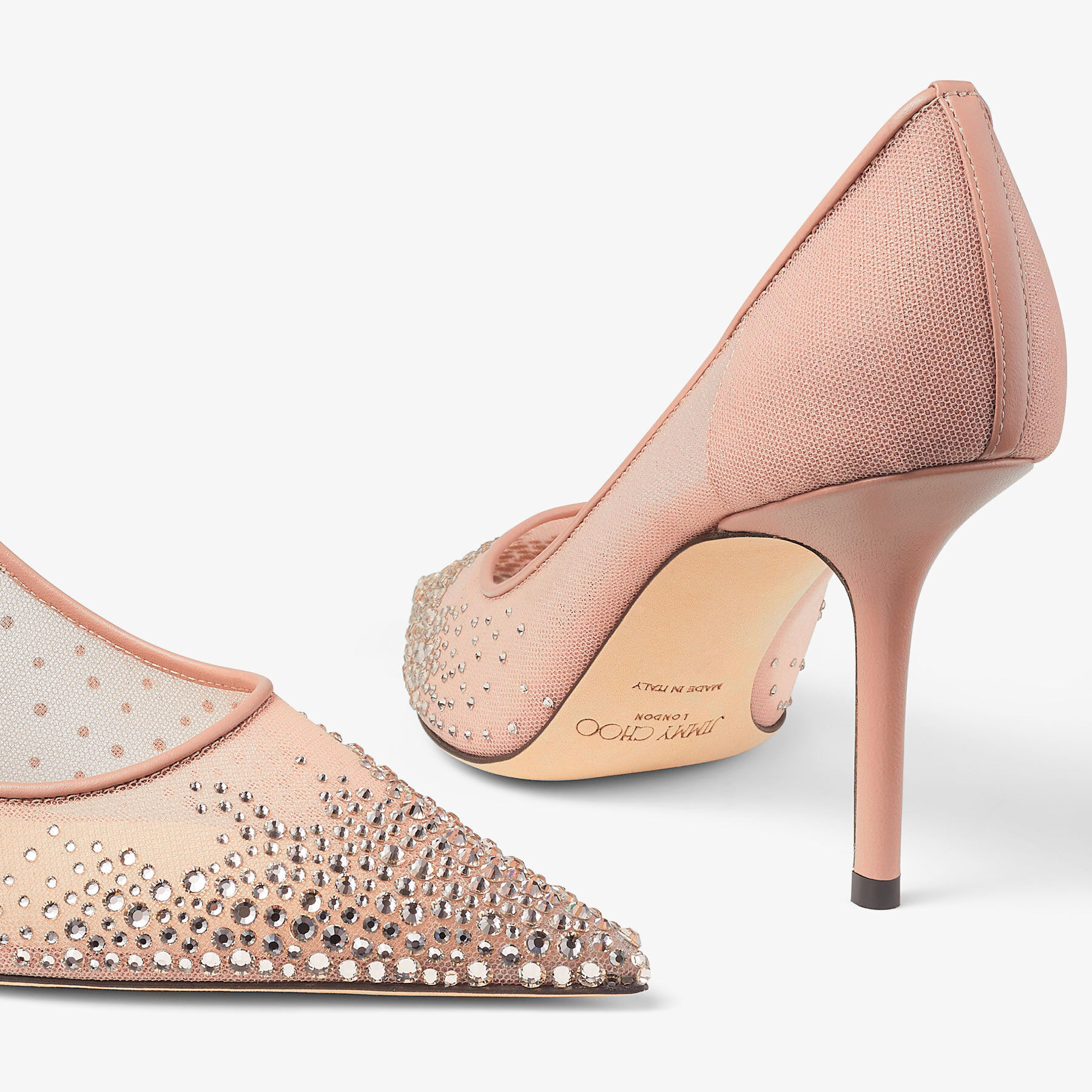 LOVE 85 | Ballet Pink Mesh Pointed-Toe Pumps with Dégradé Crystals ...