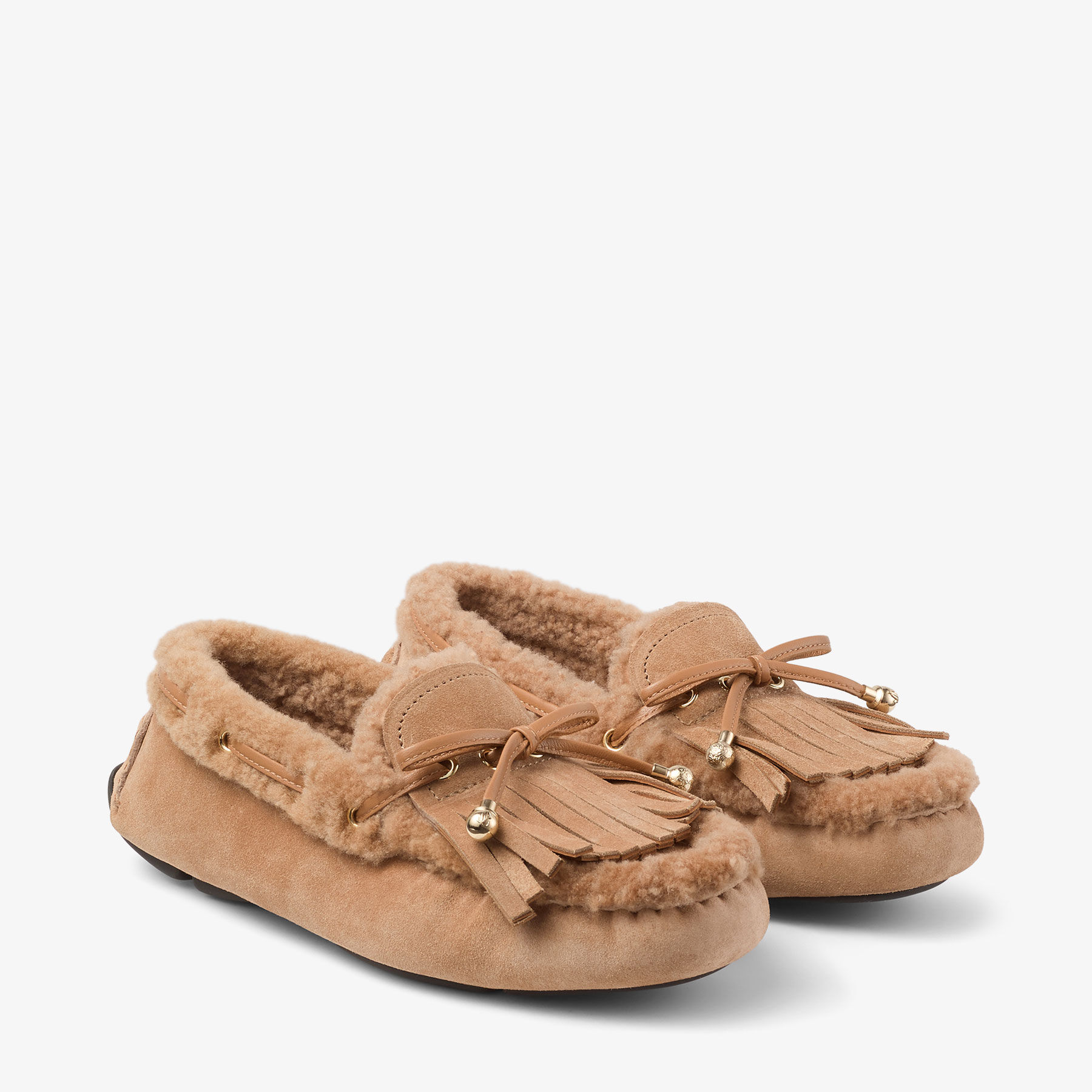 Manon F | Toffee Velvet Suede Loafers with Shearling | JIMMY CHOO