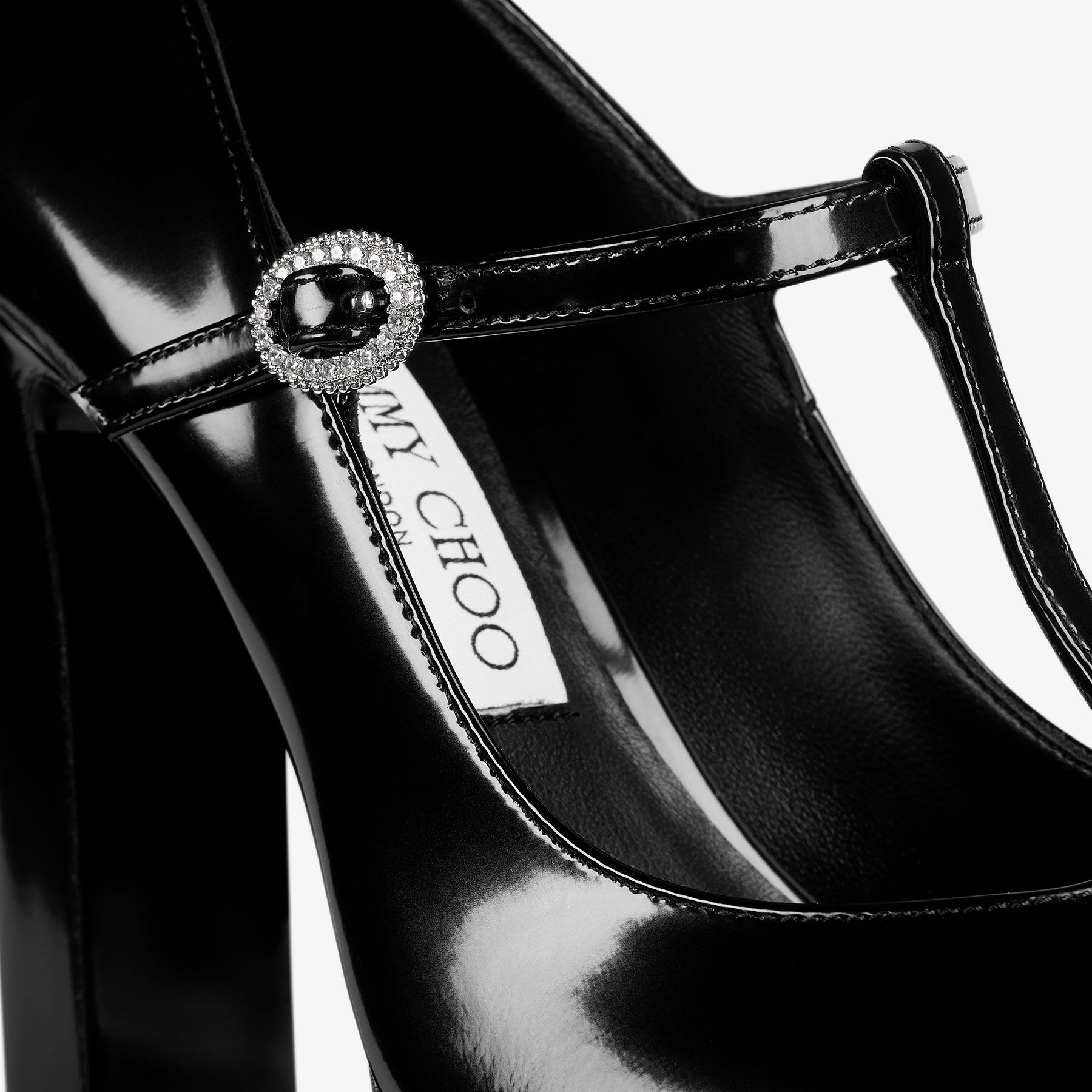 Marene Mary Jane 120 | Black Polished Calf Leather Pumps with Crystal ...