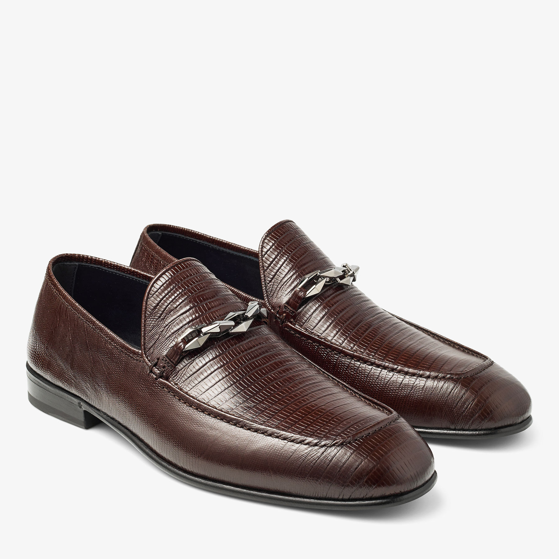 Marti Reversi | Coffee Lizard Printed Leather Loafers | JIMMY CHOO