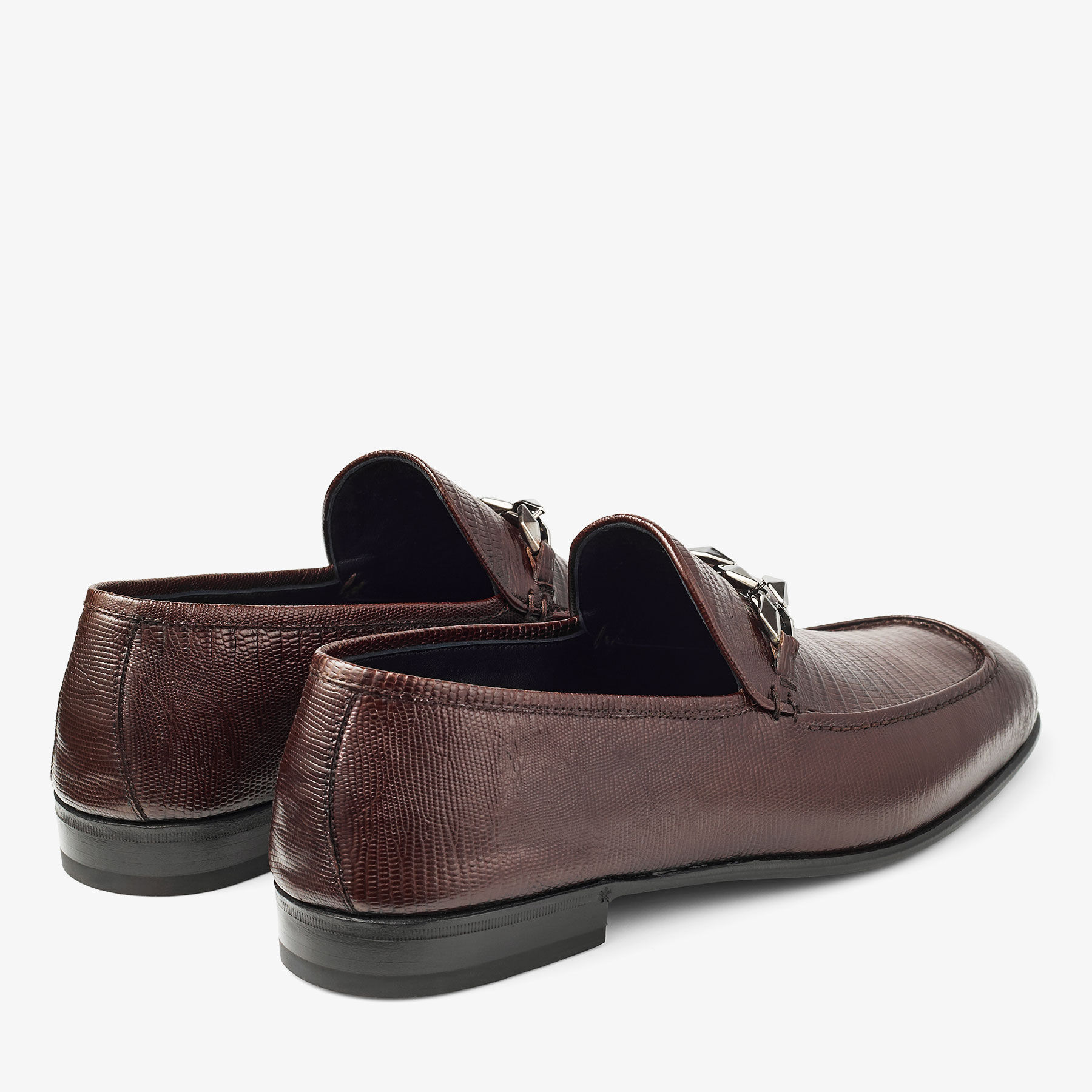 Marti Reversi | Coffee Lizard Printed Leather Loafers | JIMMY CHOO