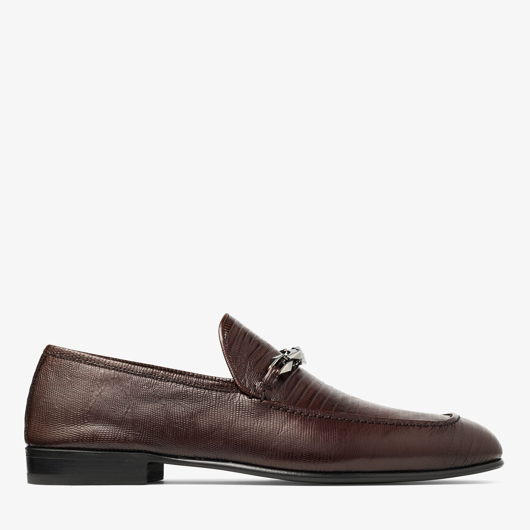 Marti Reversi | Coffee Lizard Printed Leather Loafers | JIMMY CHOO