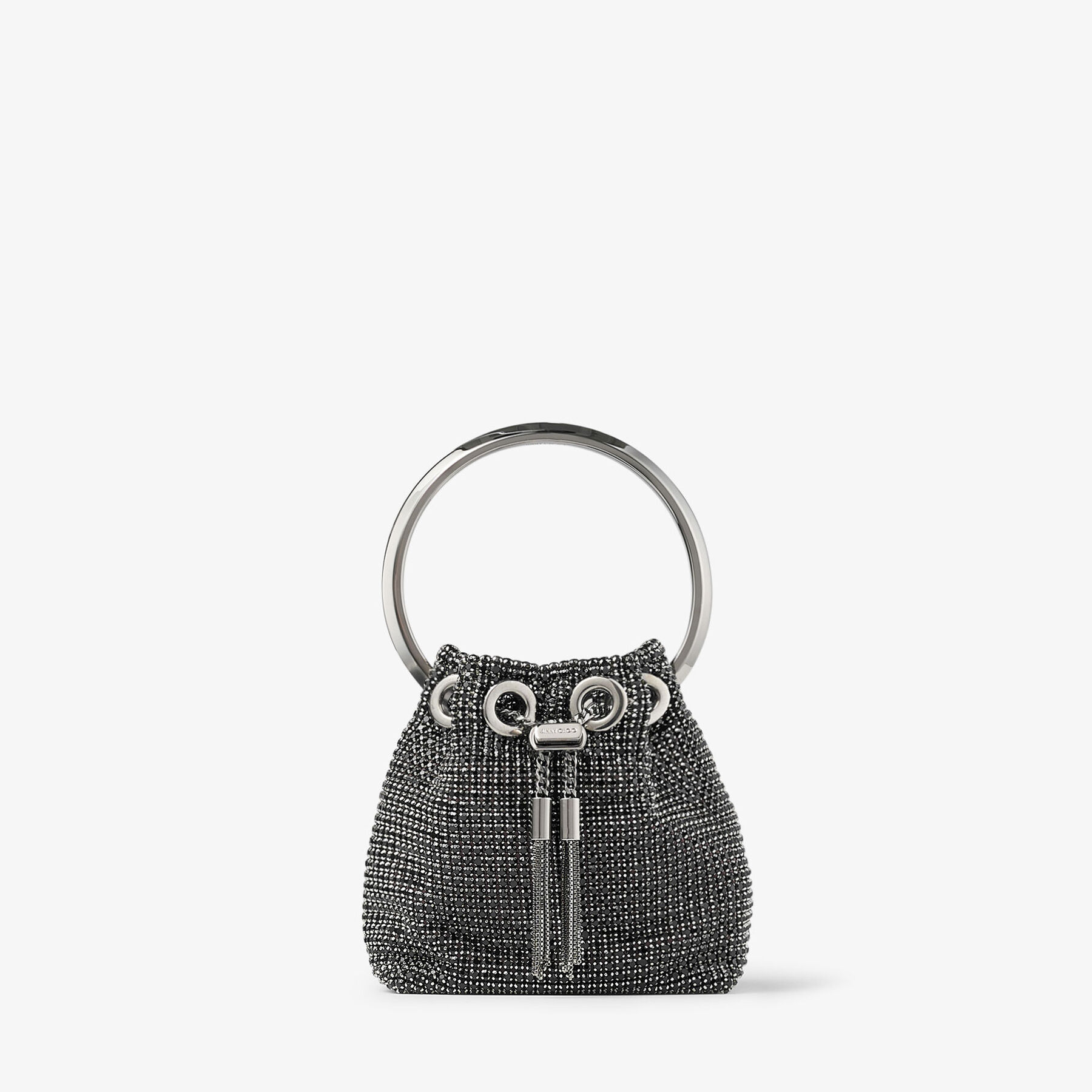 Micro Bon Bon | Black Crystal Mesh Mini Bag | JIMMY CHOO