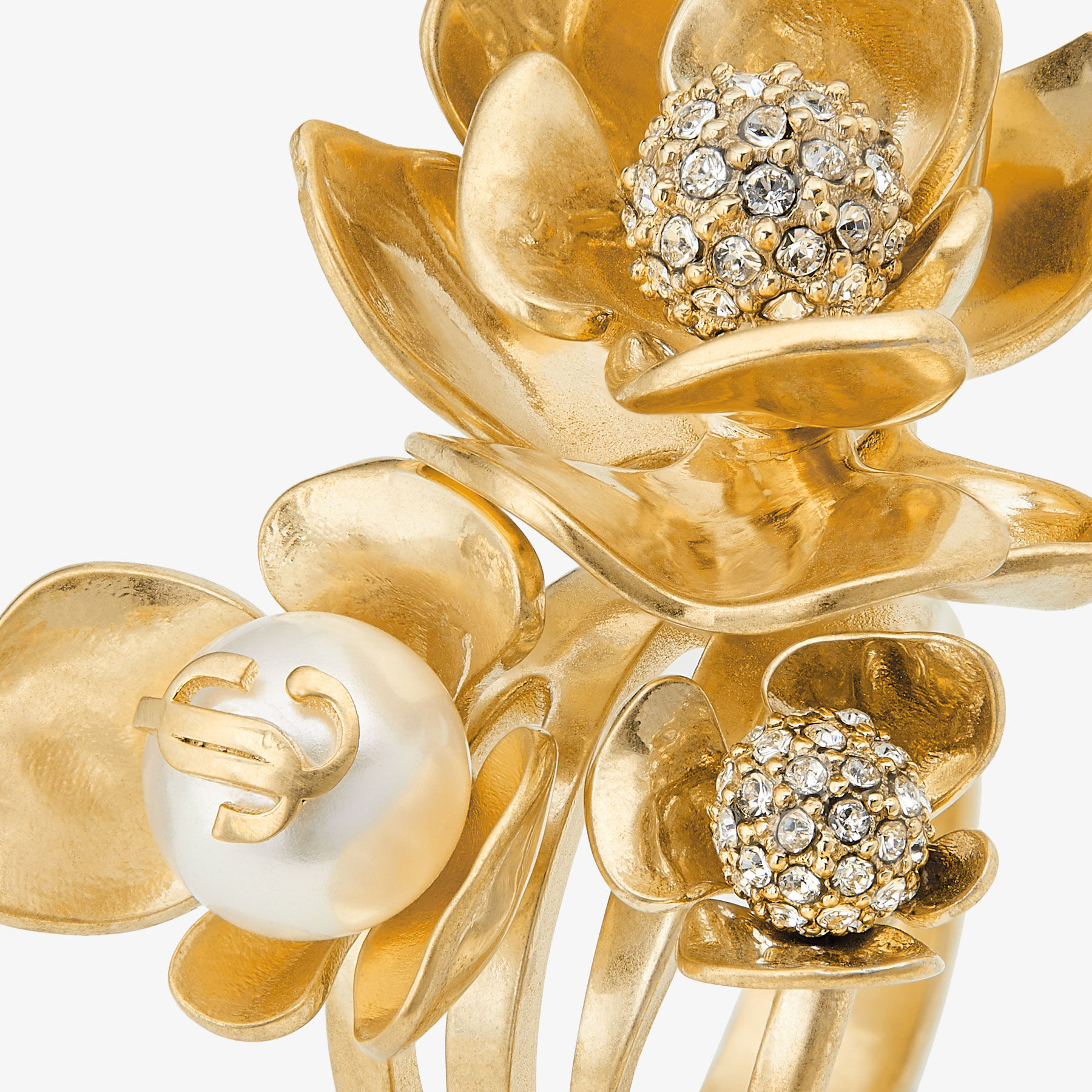 PETAL RING | Gold-Finish Ring with Crystal and Pearl Embellishment ...