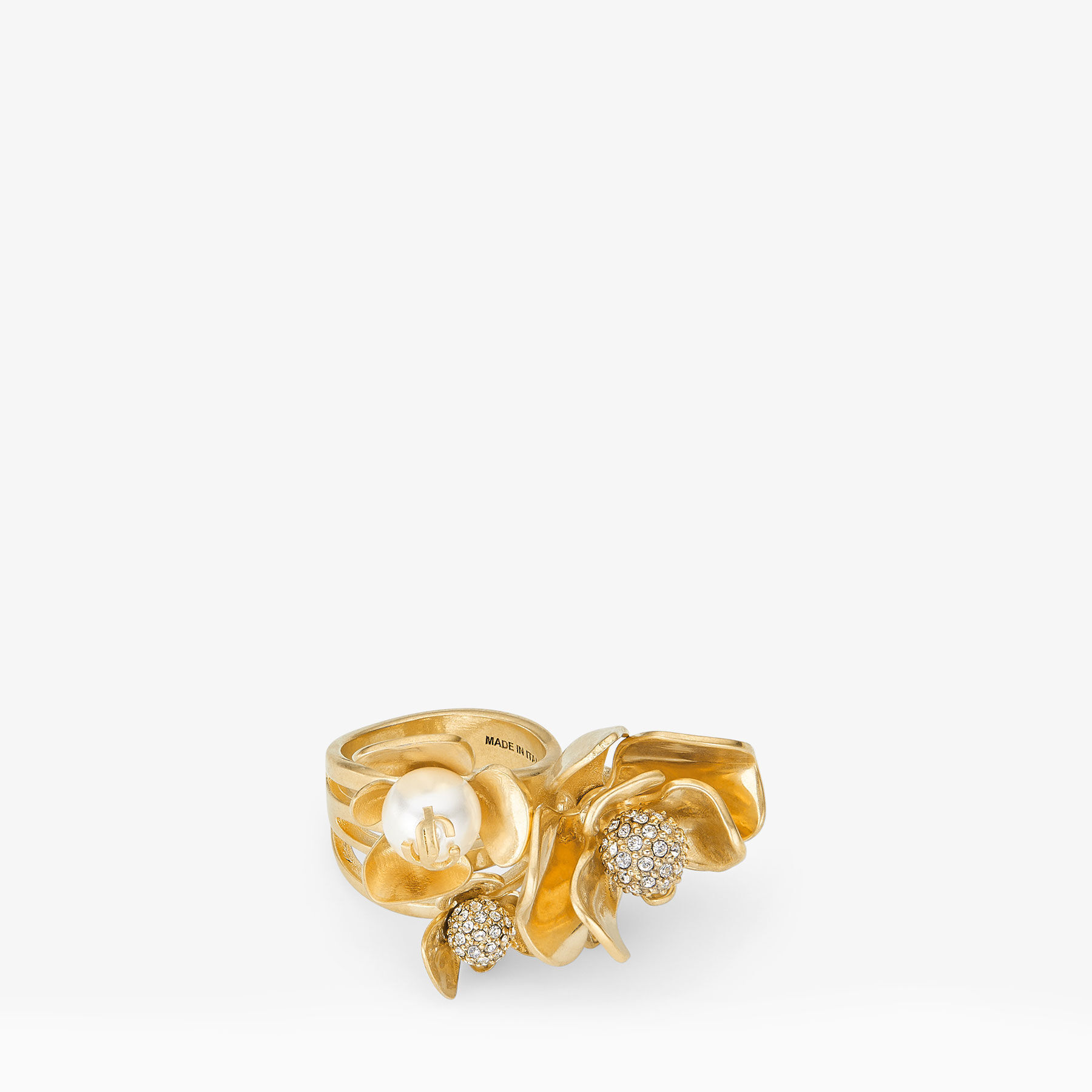 PETAL RING | Gold-Finish Ring with Crystal and Pearl Embellishment ...