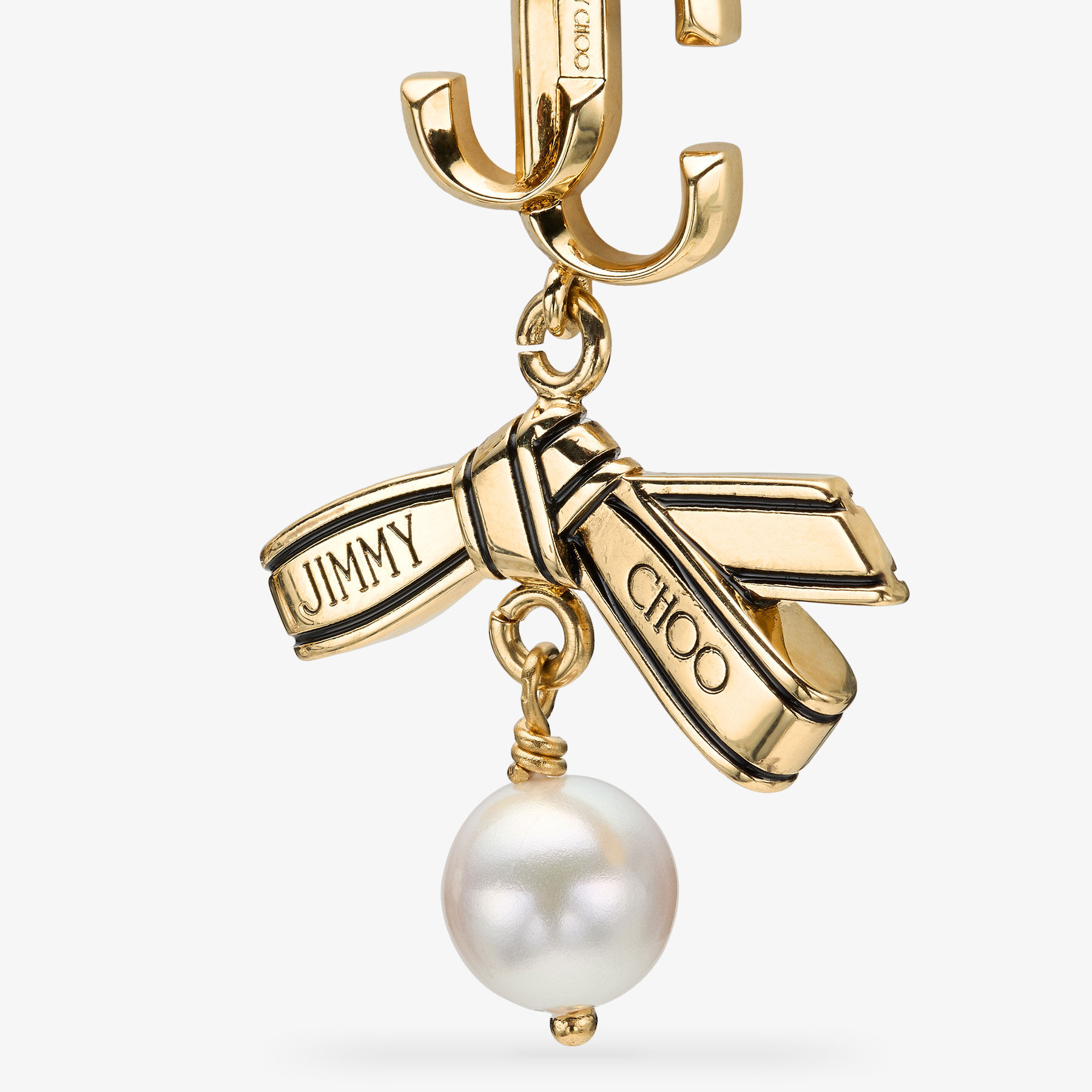 Ribbon Pearl Earring |Gold Metal Ribbon Pearl Earring | JIMMY CHOO