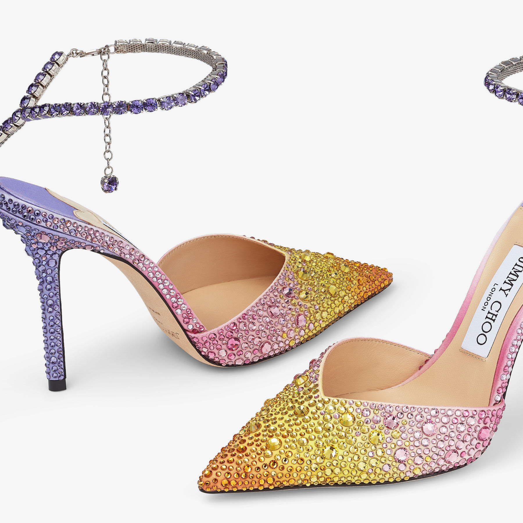 Saeda 100|Sunset Mix/Crystal Satin Crystal Pumps| JIMMY CHOO CA