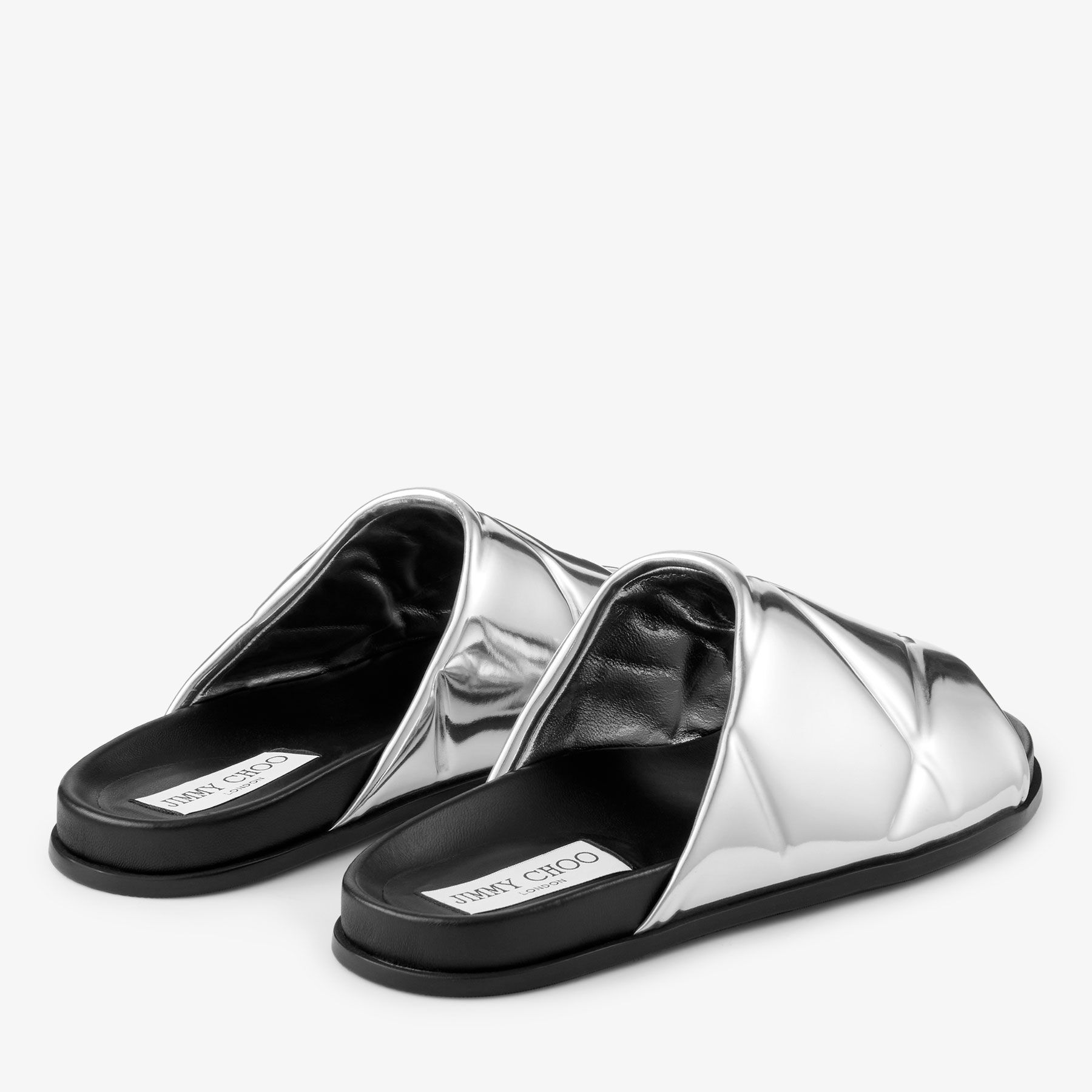 Sav Slide M |Silver Metallic Leather Quilted Slide | JIMMY CHOO