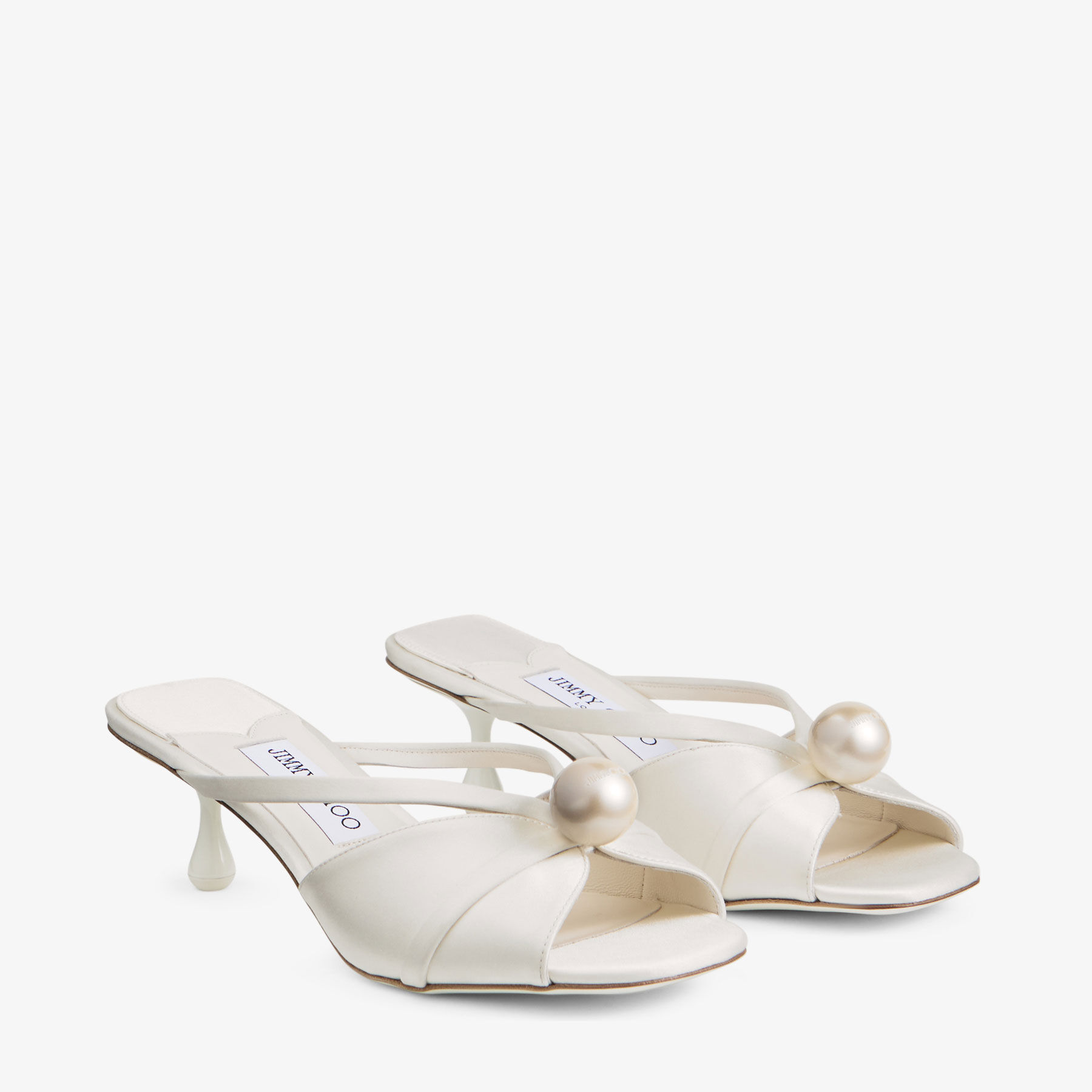 Siva Mule 50 |Ivory Satin Mule with Pearl Embellishment | JIMMY CHOO