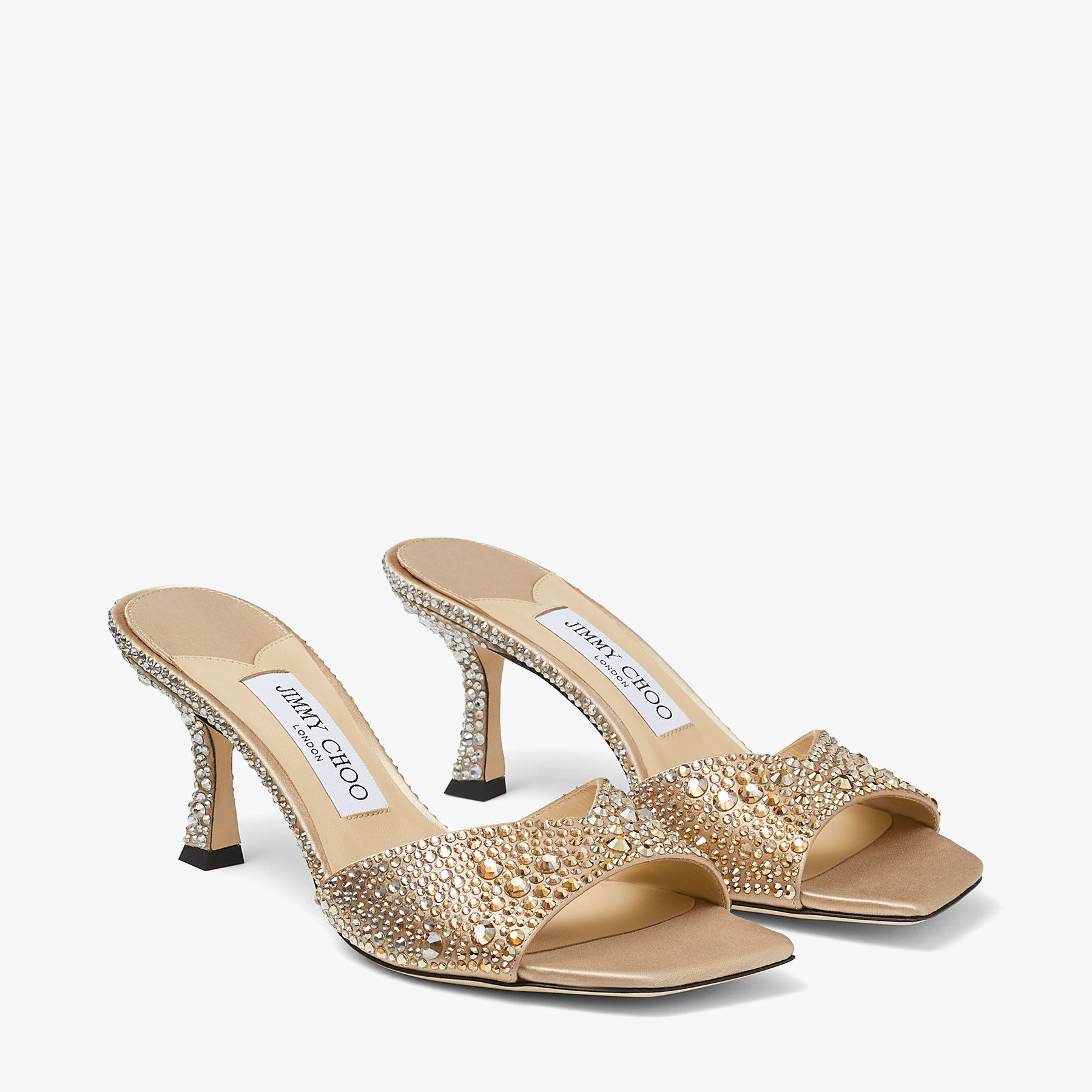 Skye 70|Gold/Crystal Satin Crystal Sandals| JIMMY CHOO