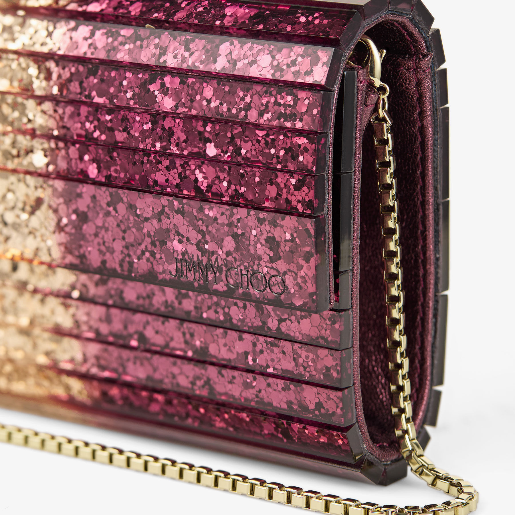 Sweetie | Silky Blush Dégradé Glitter Plexi Clutch Bag | JIMMY CHOO US