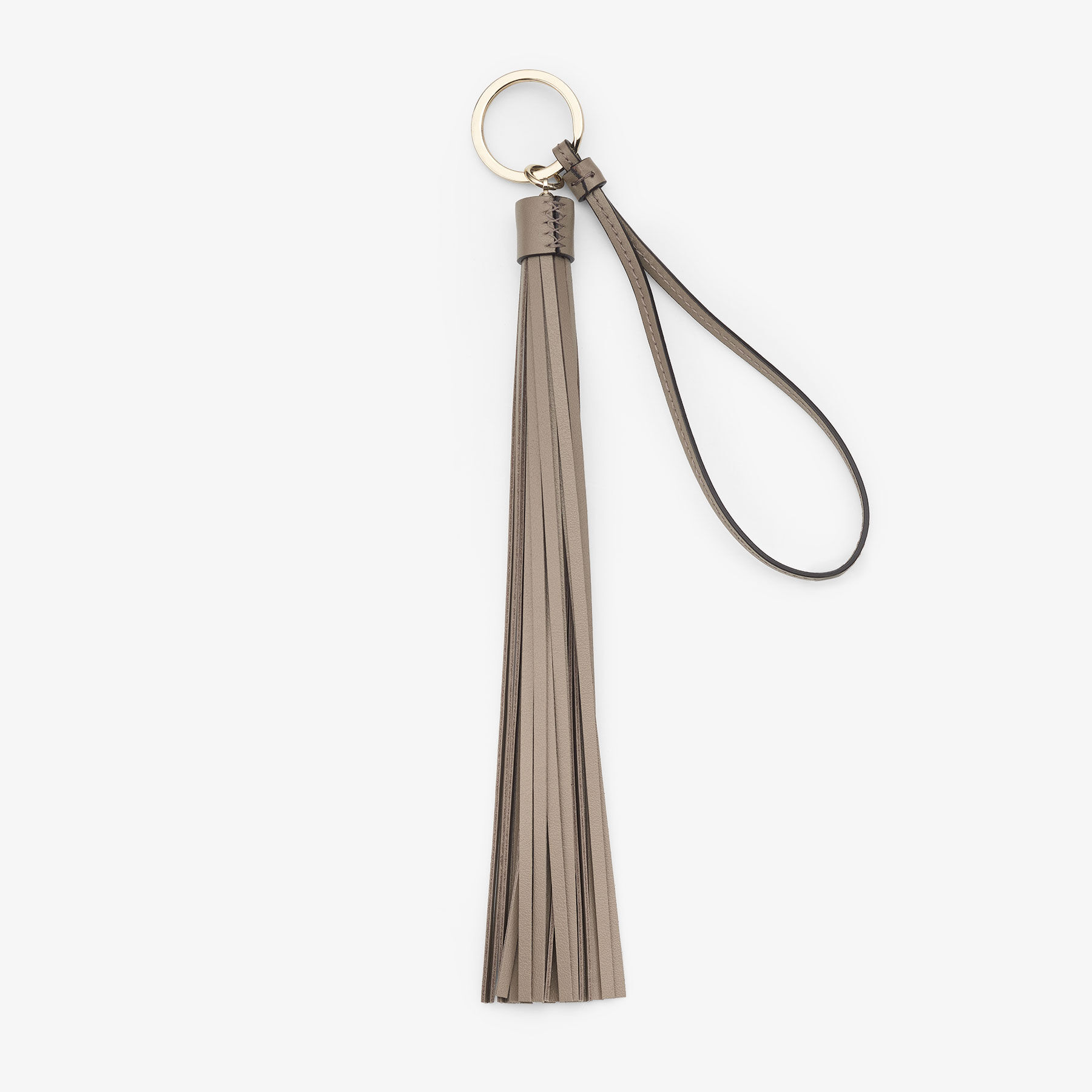 Tassle Keyring Charm |Taupe Calf Leather Tassel Bag Charm | JIMMY CHOO