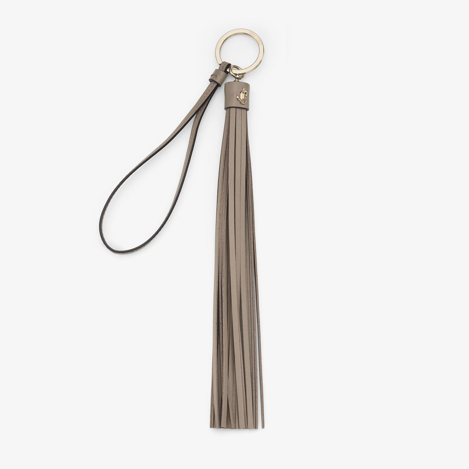 Tassle Keyring Charm |Taupe Calf Leather Tassel Bag Charm | JIMMY CHOO
