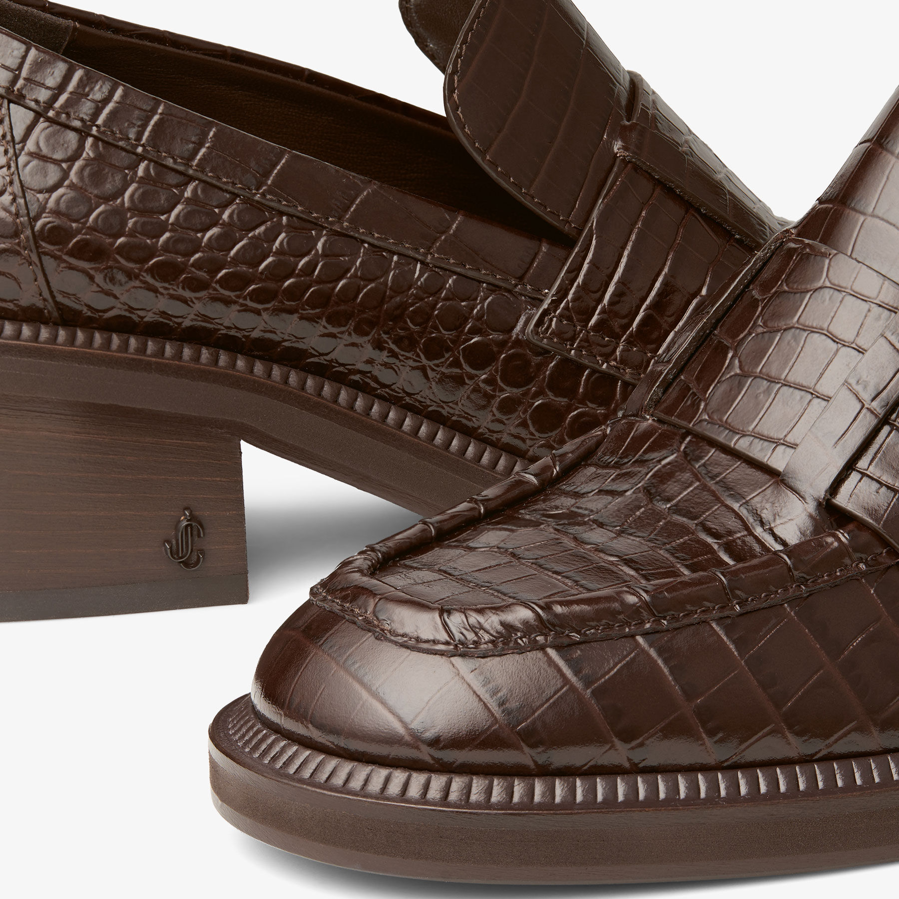 Tylor 60 | Chocolate Croc Embossed Leather Loafers | JIMMY CHOO
