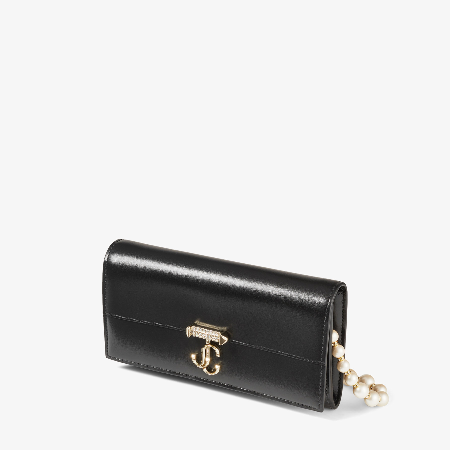VARENNE WALLET/CHAIN | Black Leather Wallet with Pearl Strap | Summer ...
