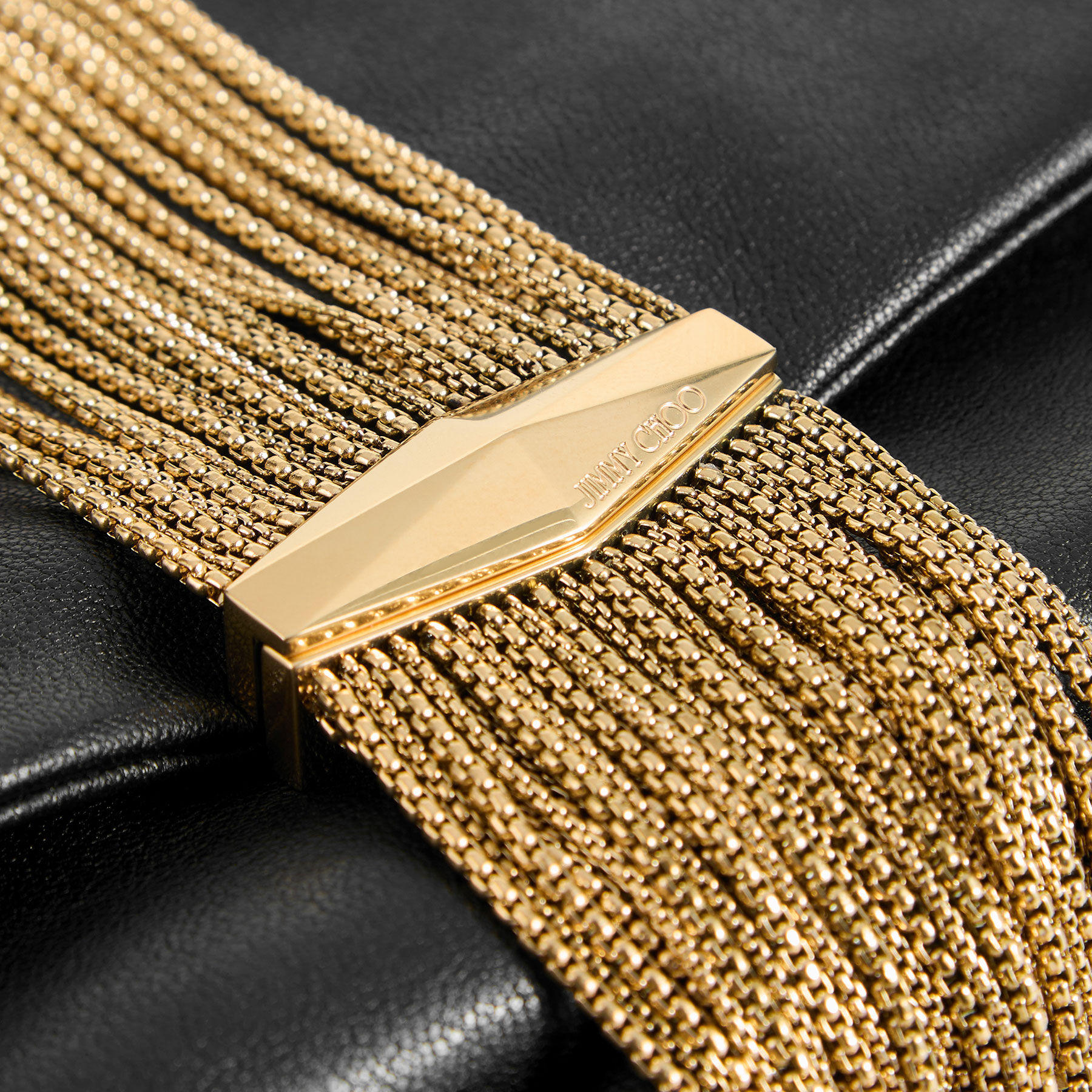 Zandra | Black Biker Leather Clutch with Chain Bracelet | JIMMY CHOO CA