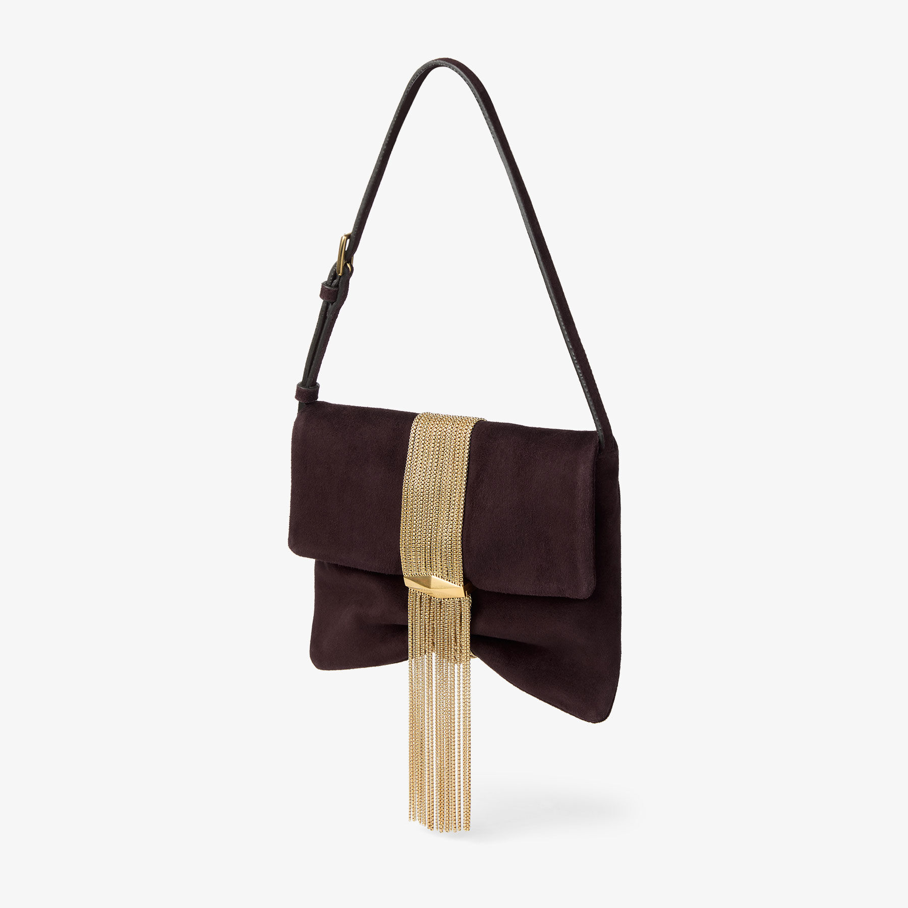 Zandra Shoulder | Deep Merlot Suede Shoulder Bag with Chain Bracelet ...