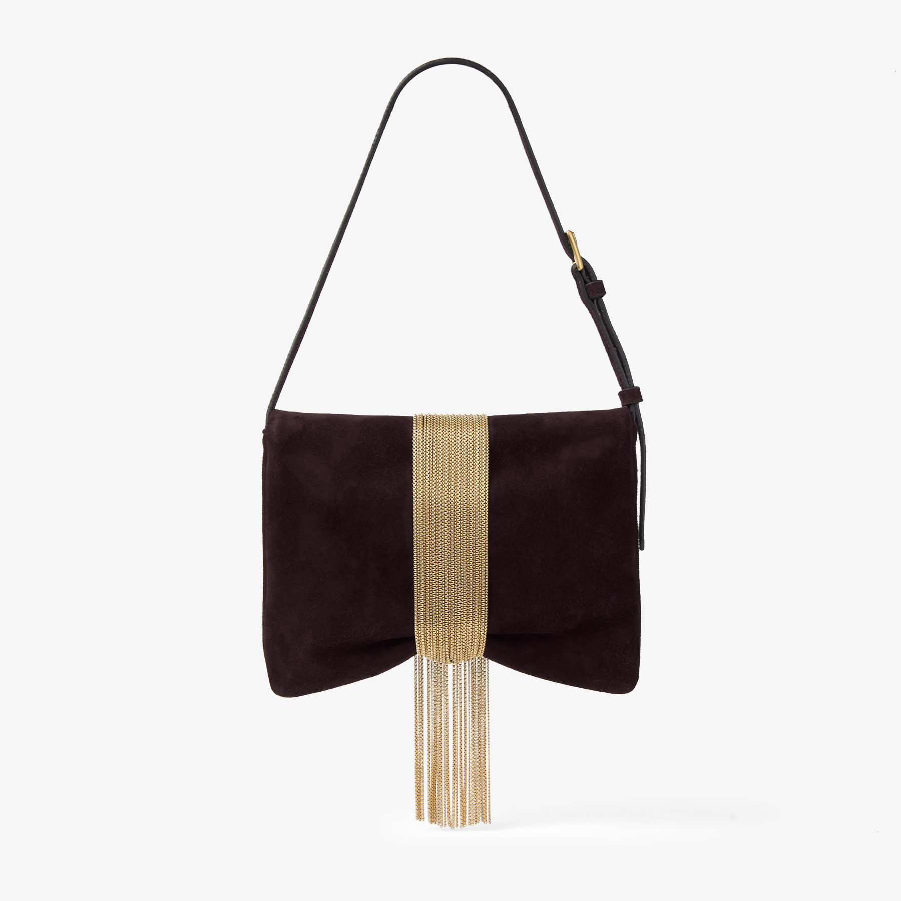 Zandra Shoulder | Deep Merlot Suede Shoulder Bag with Chain Bracelet ...