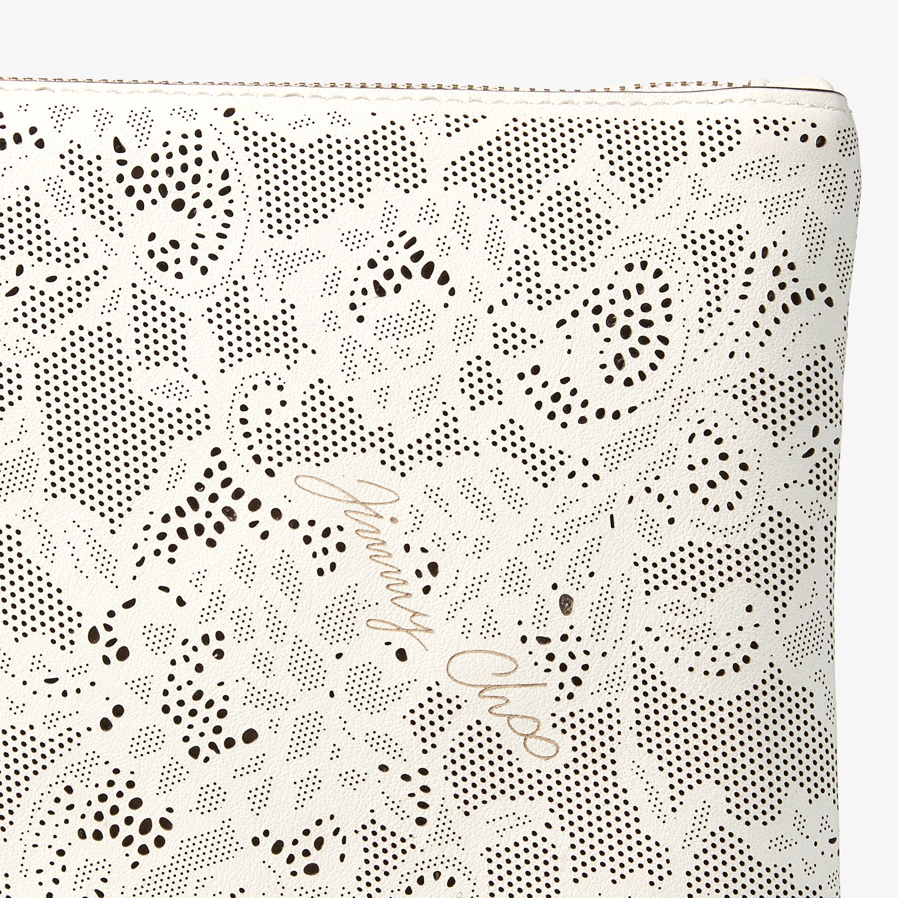 Zipped Flat Pouch | Latte Perforated Leather Lace Pouch | JIMMY CHOO