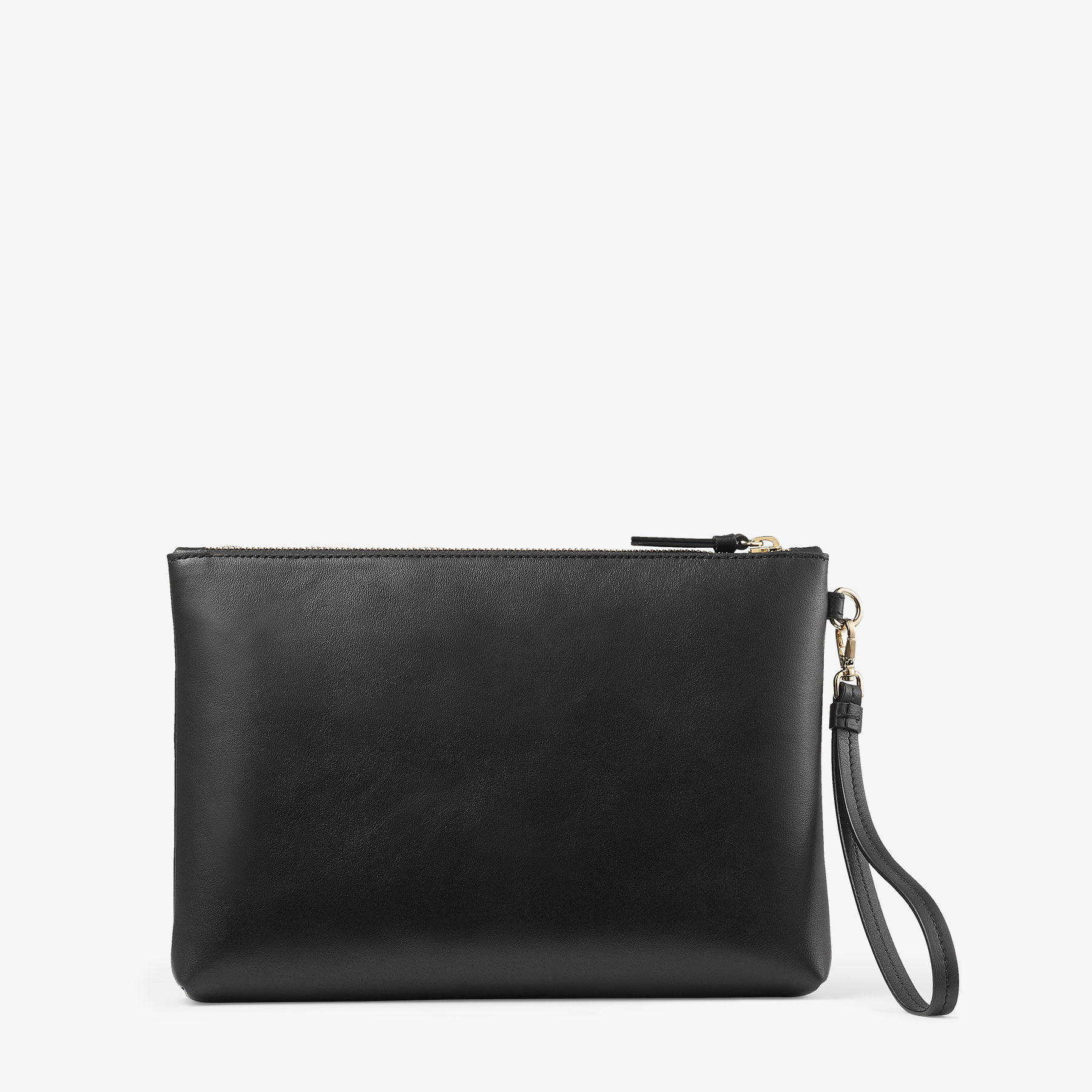 Zipped Flat Pouch |Black Leather Pouch with Sangallo Embroidery | JIMMY ...