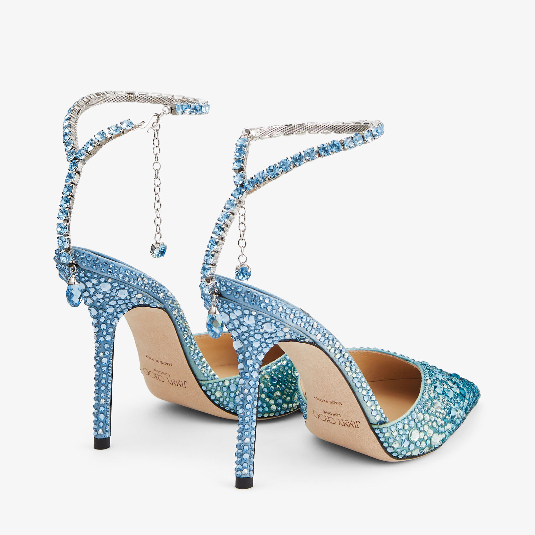 Saeda 100 | Peacock Satin Pumps with Crystal Embellishment Saeda 100 | Peacock Satin Pumps with Crystal Embellishment