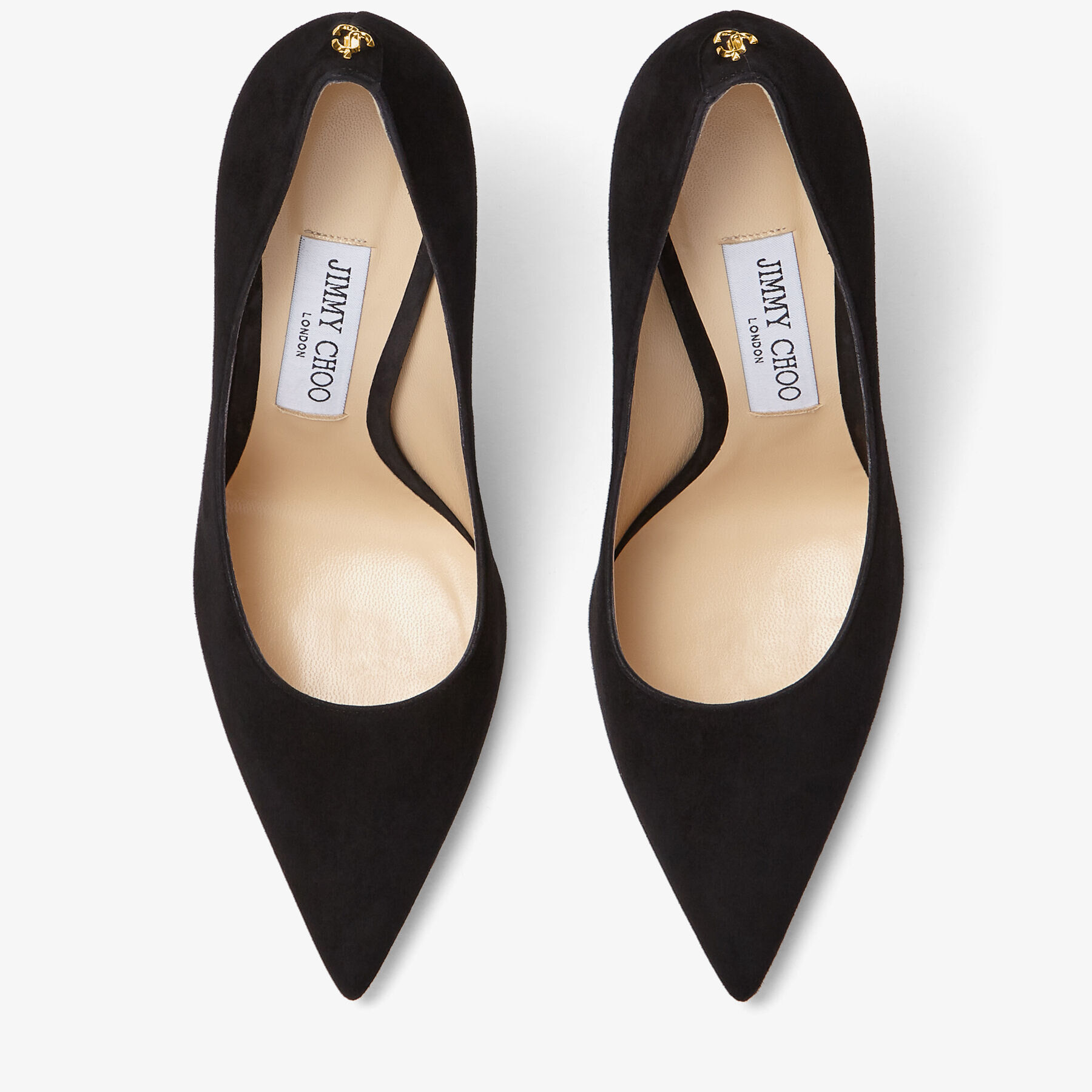 Black Suede Pointy Toe pumps with Jimmy Choo Button|LOVE 100 Black Suede Pointy Toe pumps with Jimmy Choo Button|LOVE 100