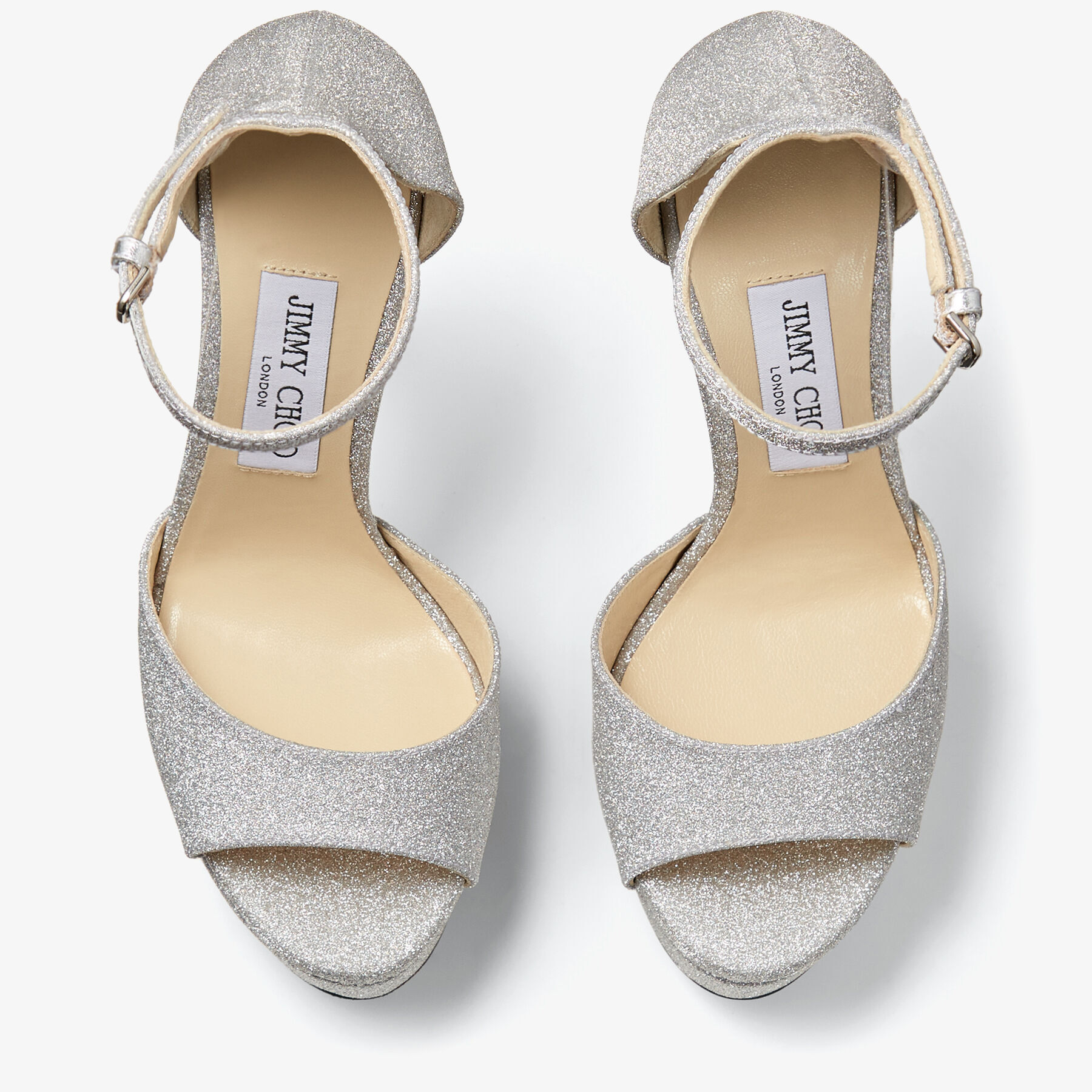 Metallic Silver Glitter Fabric Platform Stiletto Sandals|MAX Metallic Silver Glitter Fabric Platform Stiletto Sandals|MAX