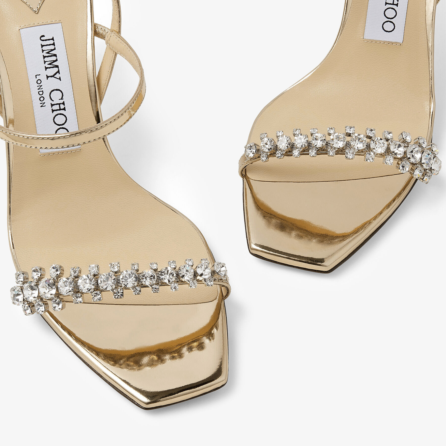 Gold Liquid Metal Leather Sandals with Crystal Embellishment Gold Liquid Metal Leather Sandals with Crystal Embellishment