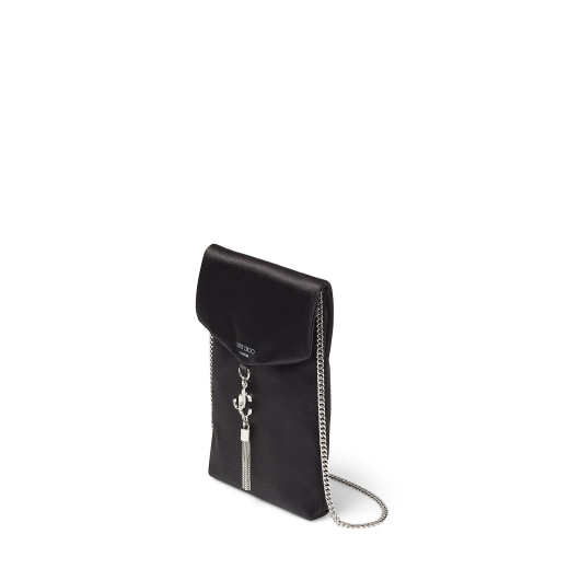 Jimmy Choo Satin Phone Holder With Chain In Black | ModeSens